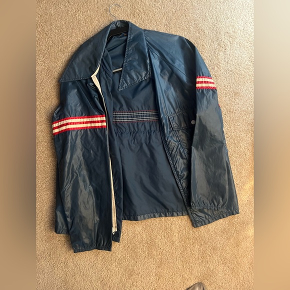 Jackets & Coats | Mens Blue Jacket With Red Stripes | Poshmark